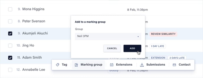Setting up marking groups